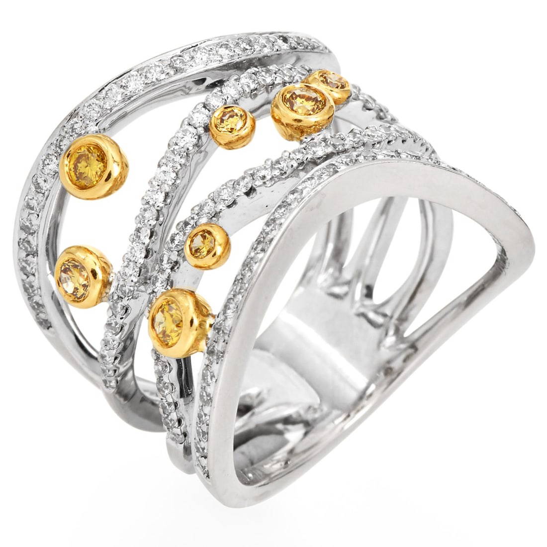 Cherie Dori 18k Two-tone Gold 1.15ct Diamond Wide Wave Statement Ring 9.7 Grams Auction