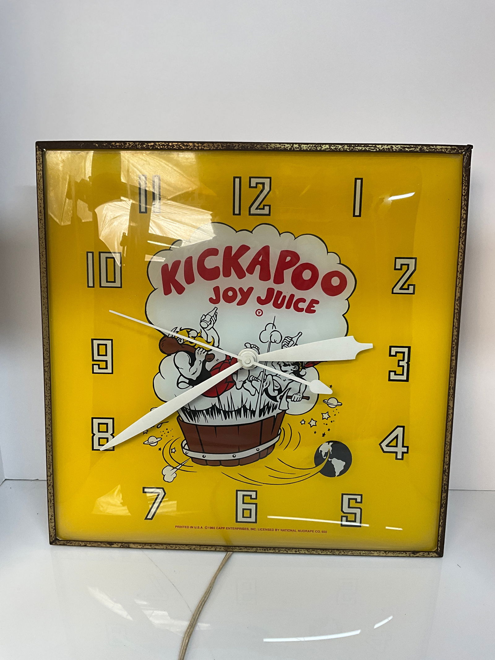 1965 Kickapoo Joy Juice Square Glass Face Clock - Works - Lights Up ...
