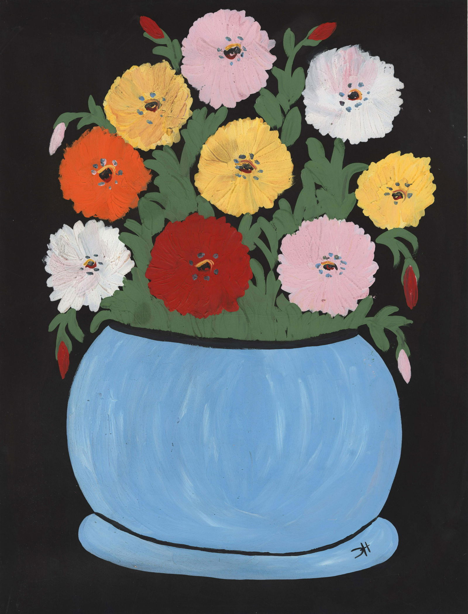 Clementine Hunter Zinnias In A Blue Pot Gouache On Sep 27 2019 Stanford Auctioneers In Az