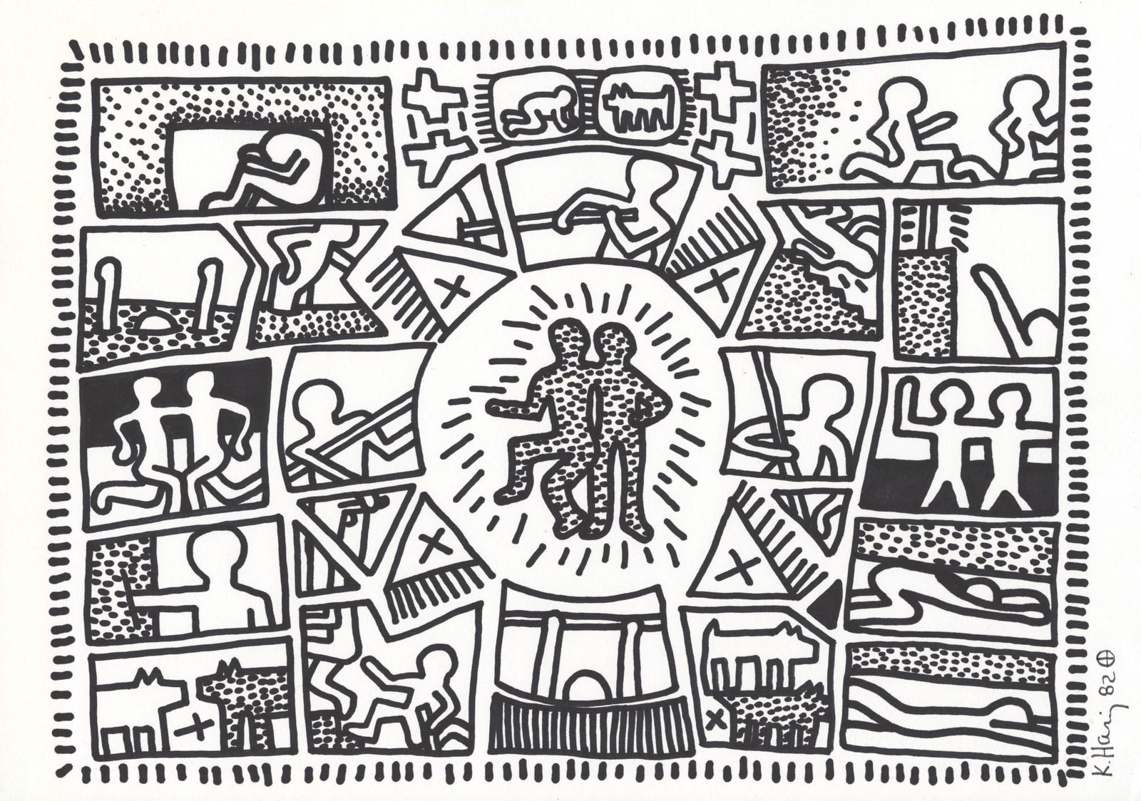 KEITH HARING - Great Friends - Black marker drawing on paper (#0258) on ...