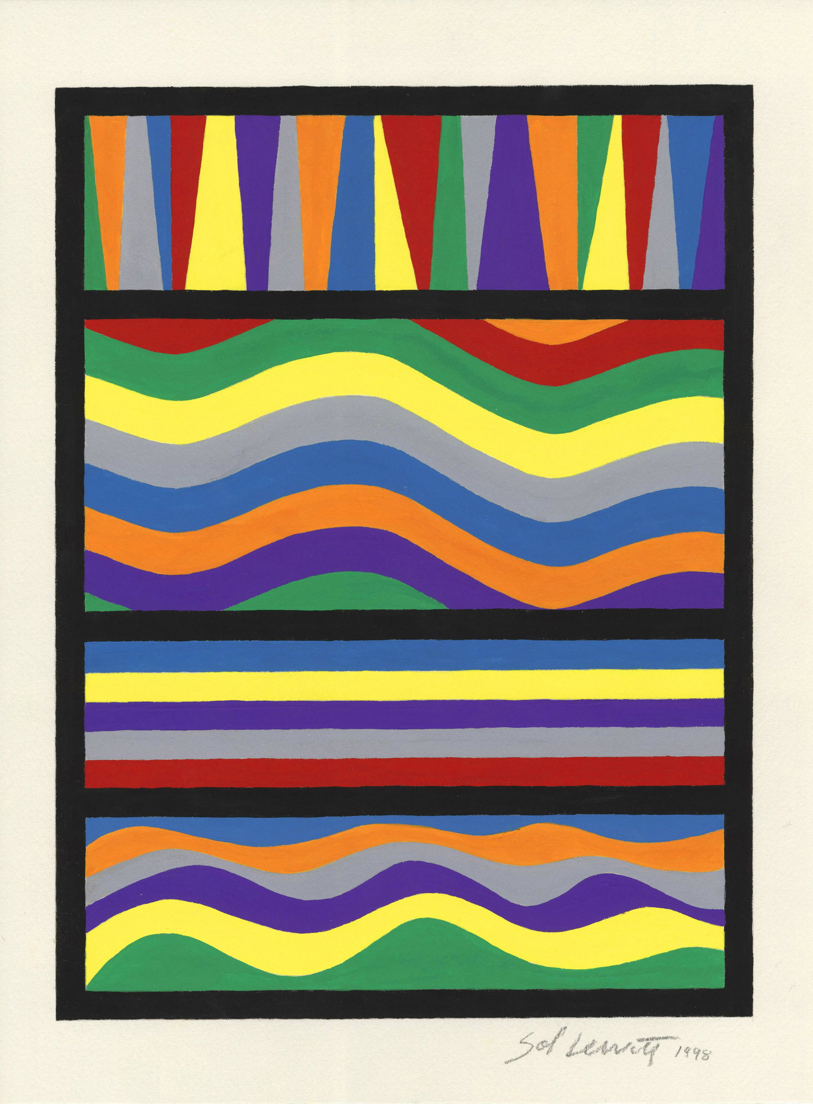 Sol Lewitt Wavy Horizontal Brushstrokes Gouache On Paper