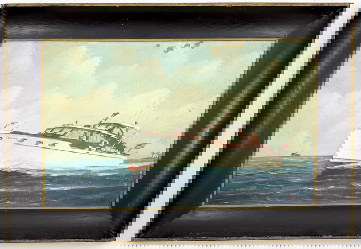 Joseph Selby 'chris Craft' Yacht Oil Painting 1952