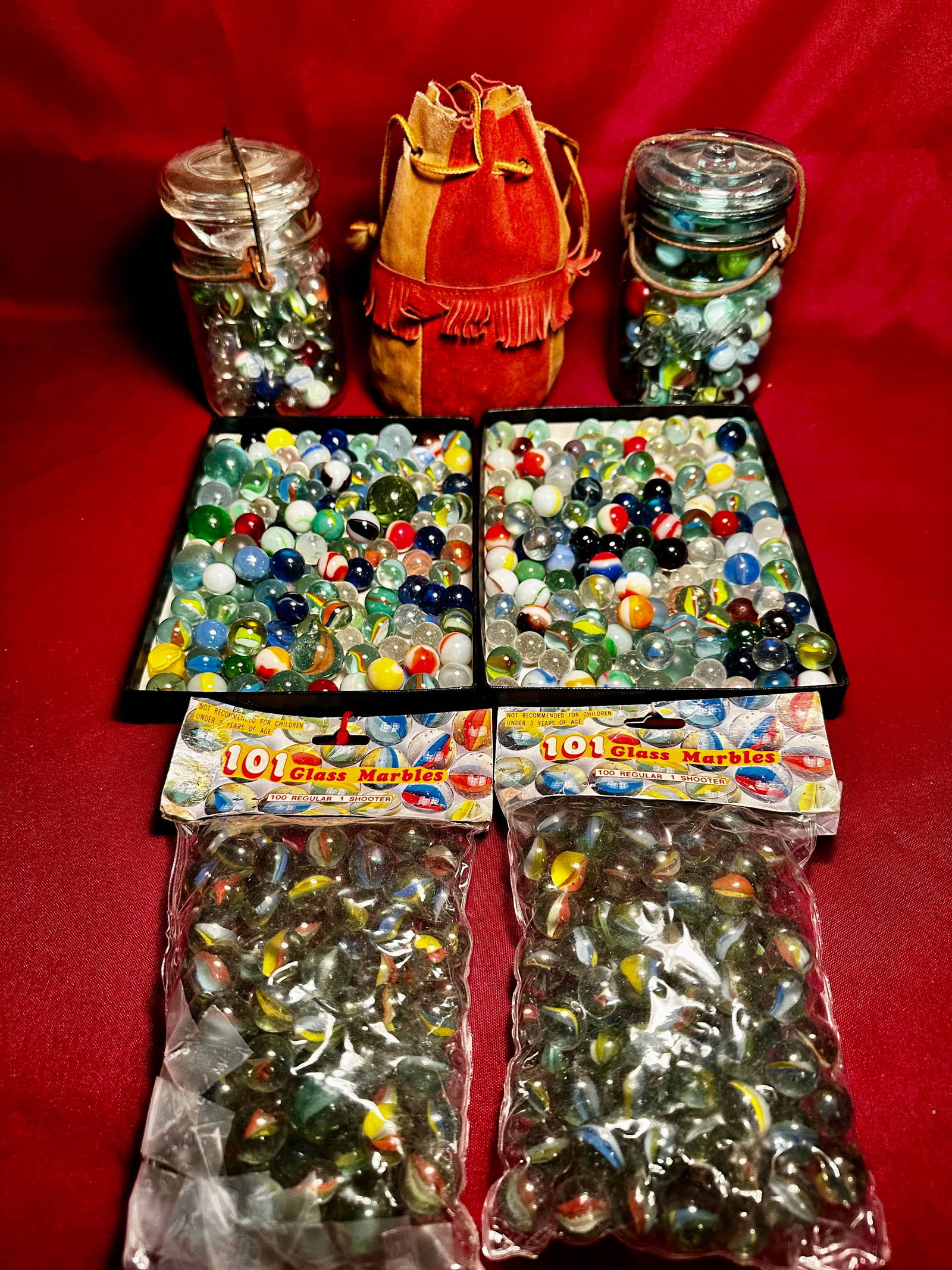 Older And Vintage Marbles, Marble Bag, Mason Jars Of Marbles, And Nos ...