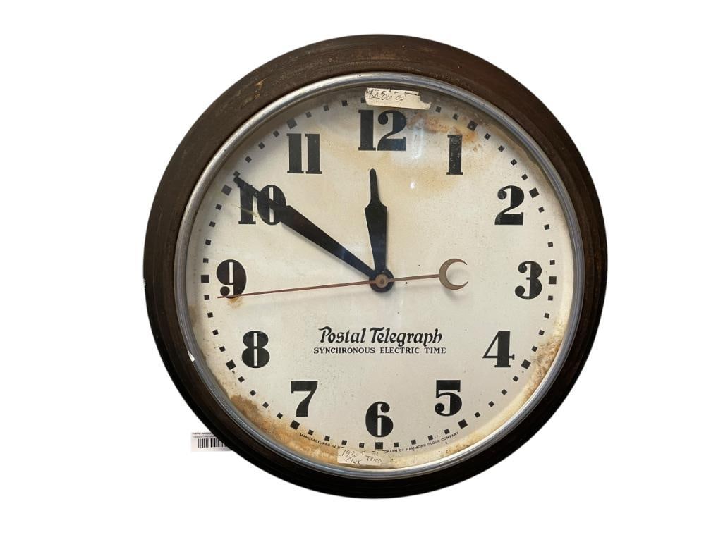 Antique 1930's Art Deco Hammond Clock Metal Case Postal Telegraph Synchronous Electric Time ...