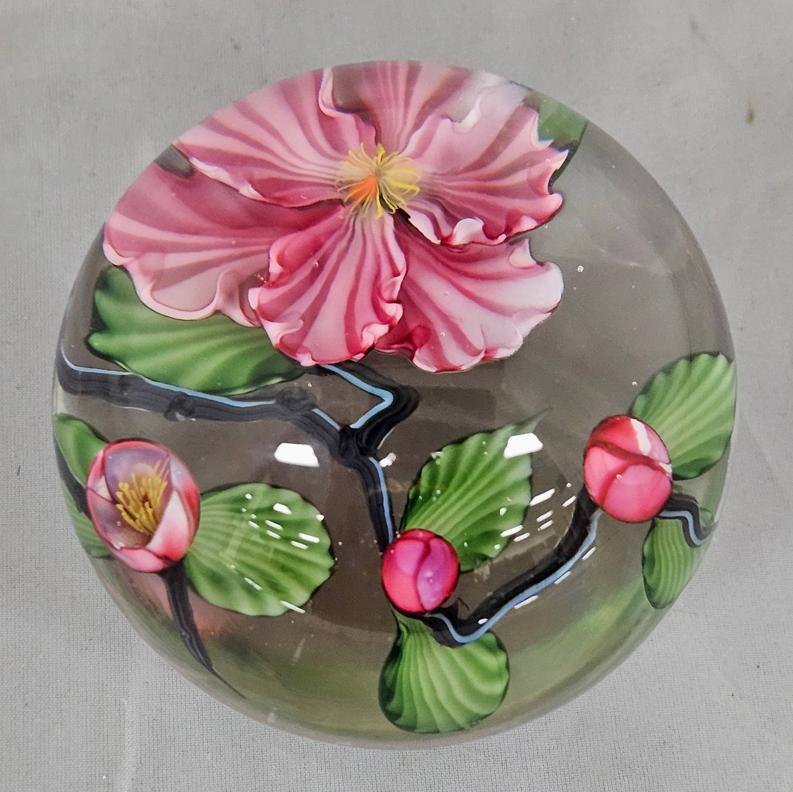 1985 Lampwork Cherry Blossom Flower Paperweight Signed Daniel Salazar ...