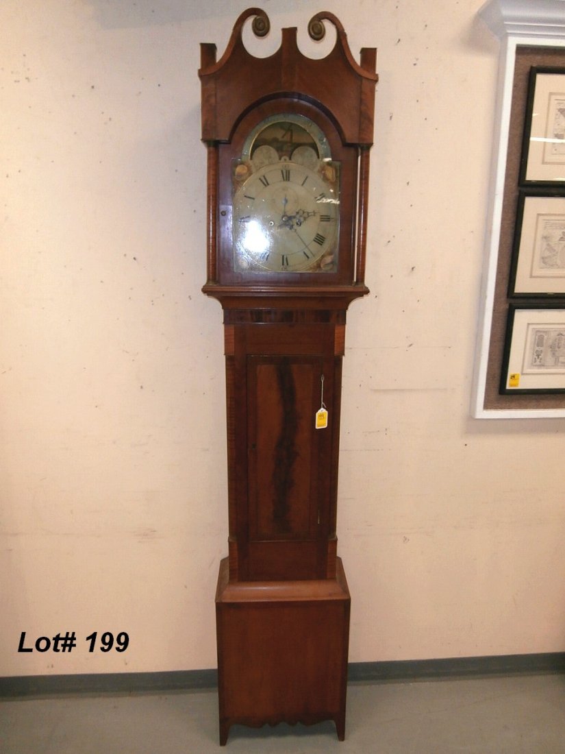 Abner Jones 19thC Mahogany Tall Clock Moon Dial