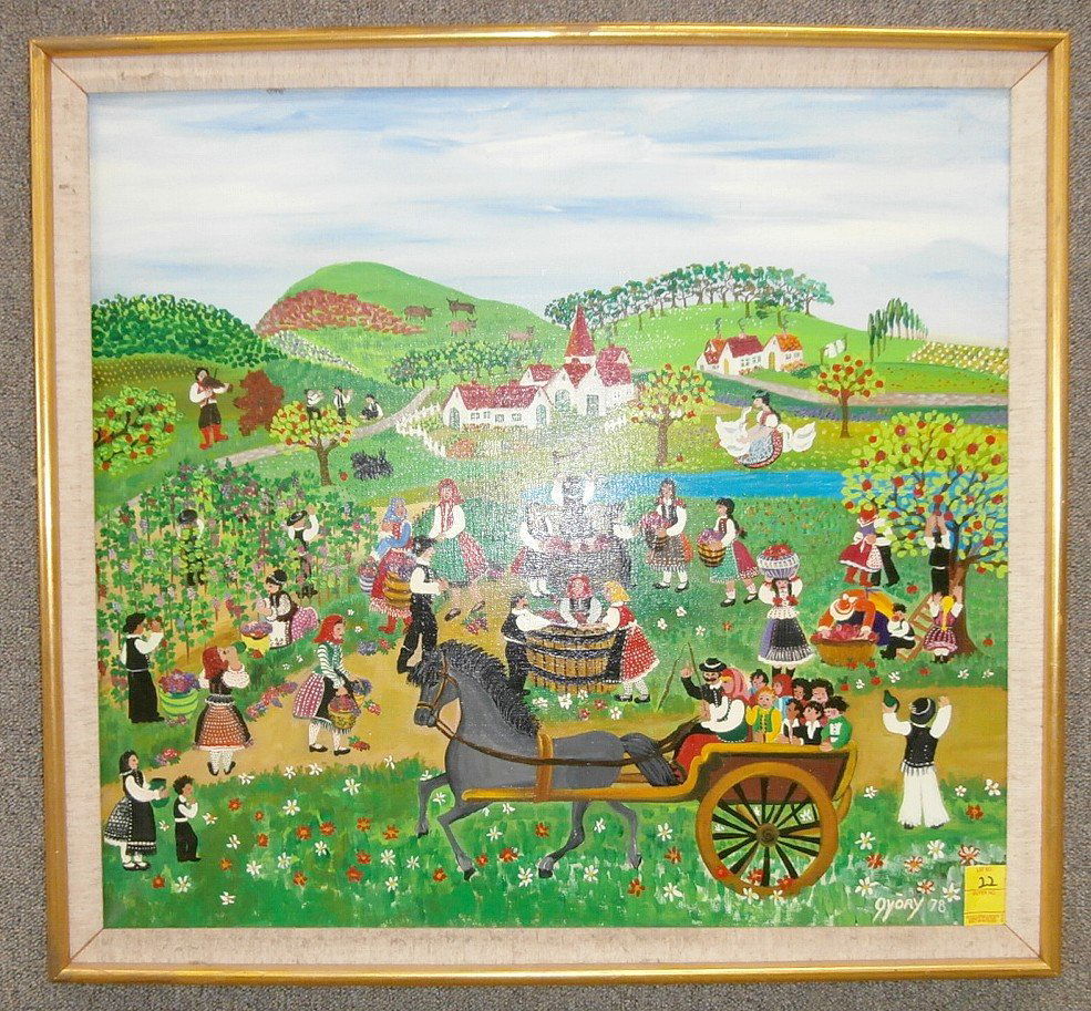 Eszter Gyory Folk Art Harvest Scene 1978
