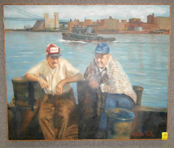 Sheldon Kohn "penn's Landing" Oil On Canvas