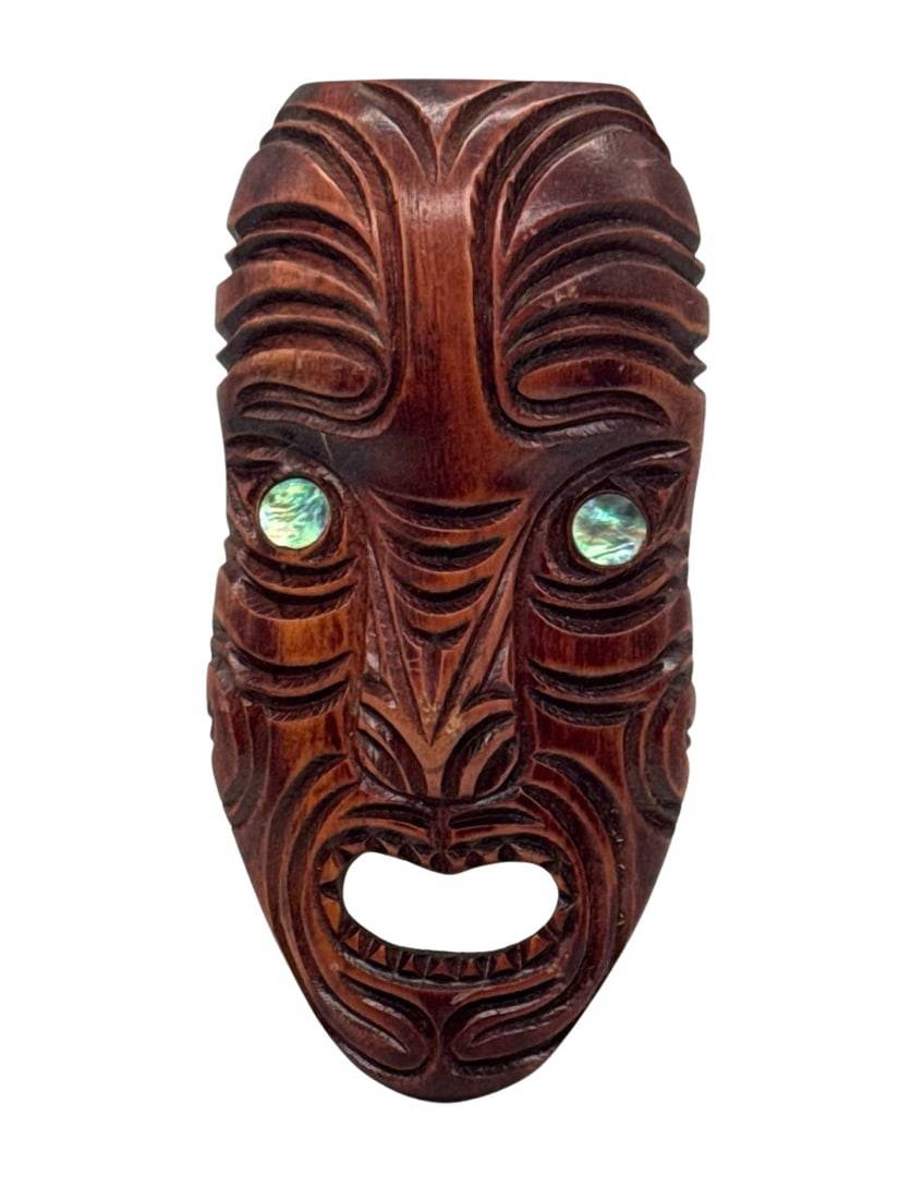 Maori Tribal Wood Carved Mask Handcrafted With Paua Shell Inlays Auction