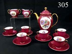 305: Victoria Czechoslovakia tea set, floral and gold d