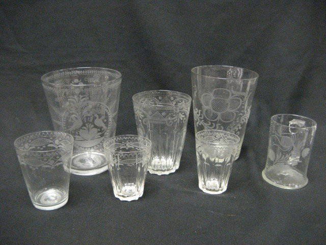 Steigel Type Glass: 6 7/8" Tapered Vase With Etche