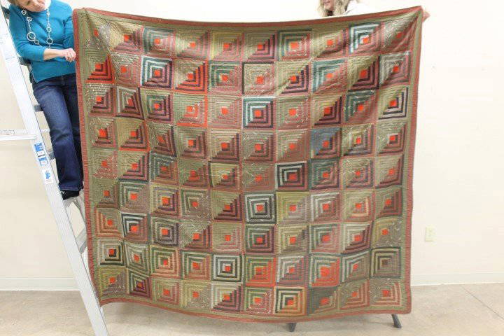 83" X 74" Log Cabin Quilt. Brilliant Colors.