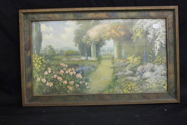 R. Atkinson Fox Print With Roses At Left Of Path