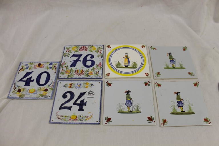 Henriot Quimper France Number Tiles (3) With Minor Rim