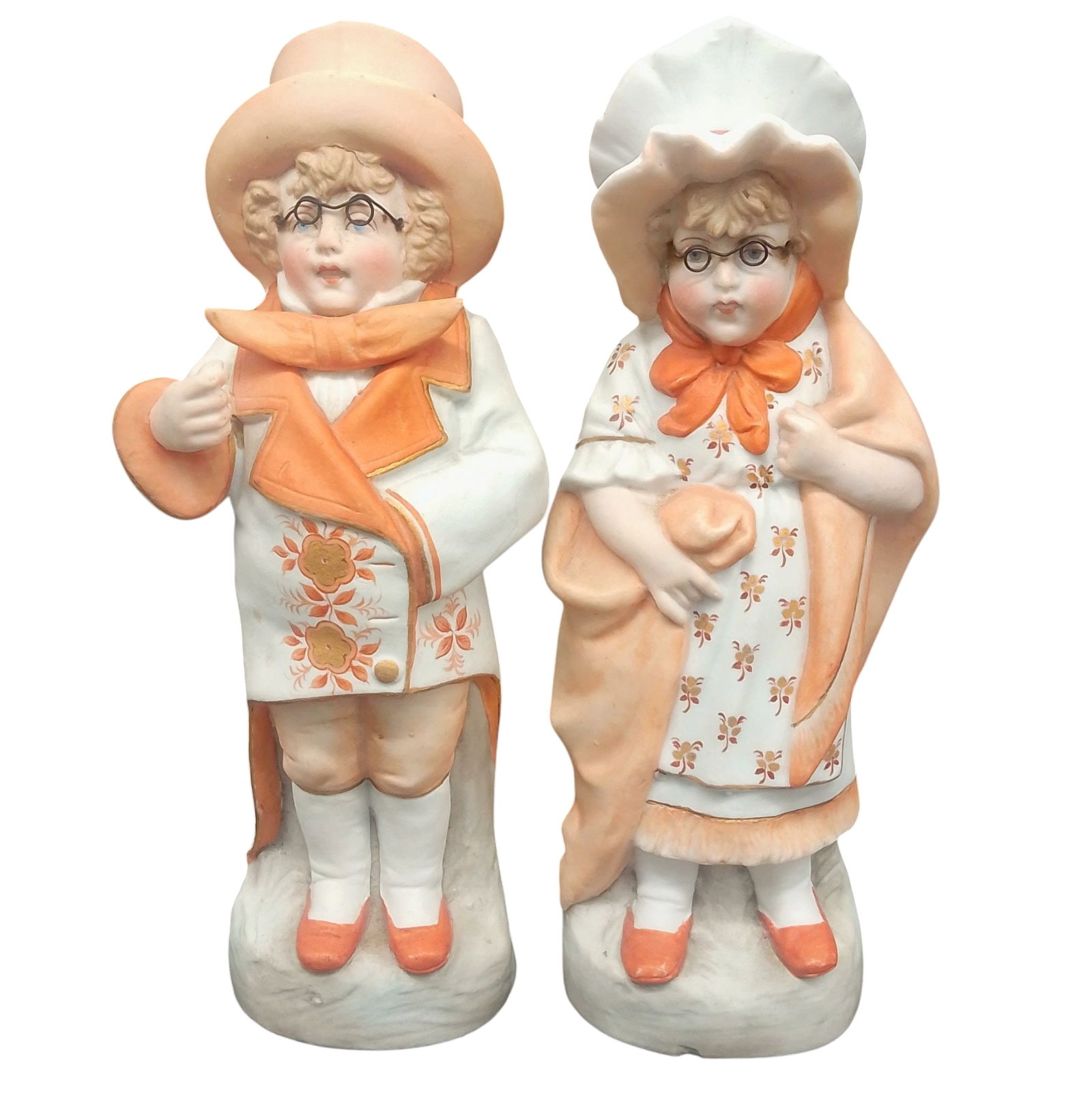 Bisque Porcelain Grandma & Grandpa Orange Figurines Auction