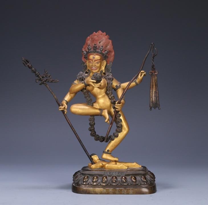 A Qing Dynasty Qianlong Liupin Buddha Building Prajna Bronze Clay Gold ...