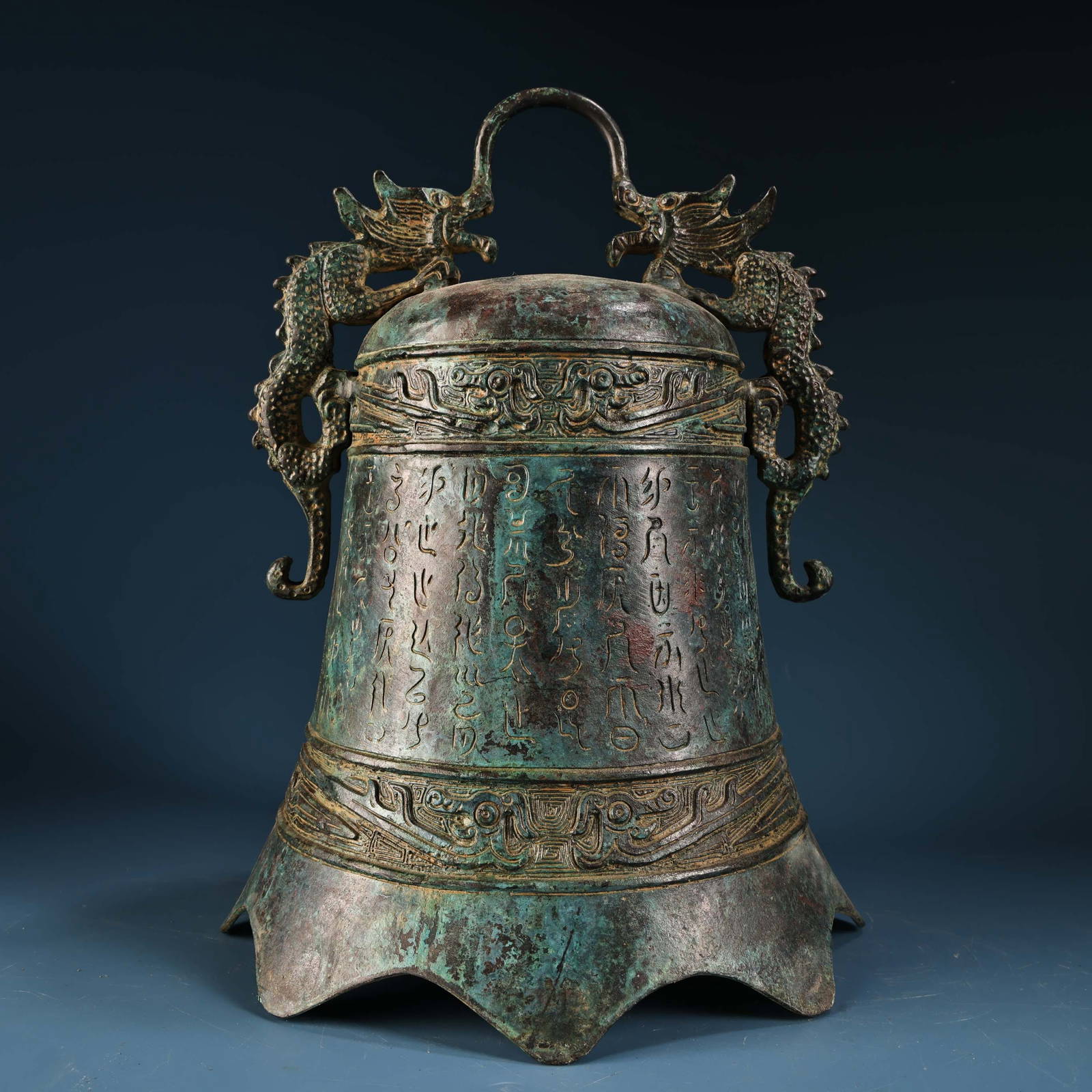 A Fine Bronze Double Dragon Ear Inscription Clock Auction