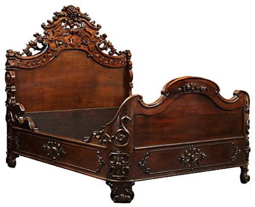 19th C. Heavily Carved Rosewood Bed Attr. Belter