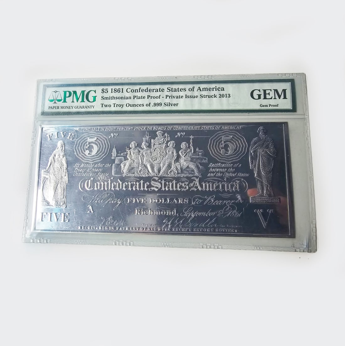 1861 Confederate States Of America $5 Smithsonian Silver Proof – 2 Oz ...