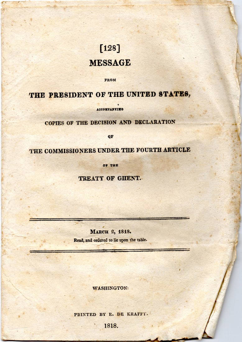 War Of 1812 Imprint - The Treaty Of Ghent Auction