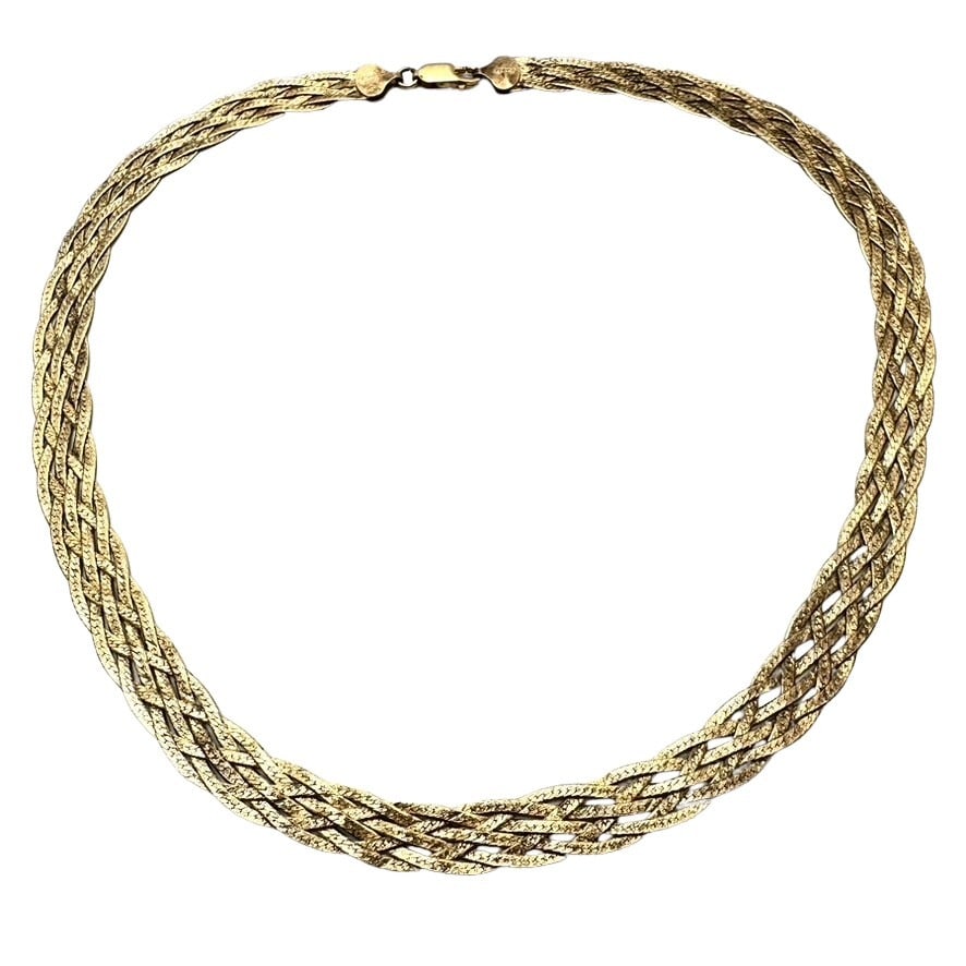 Gold Over Sterling Silver Braided Chain 19 Grams 16 Inch Auction