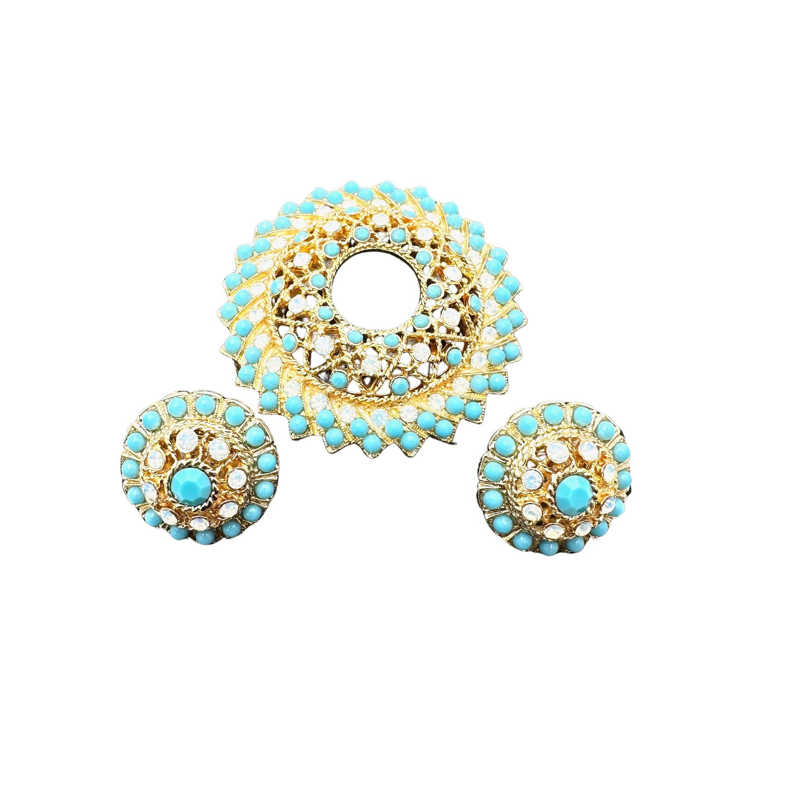 Vintage Sarah Coventry "age Of Aquarius" Faux Turquoise Rhinestone Gold ...