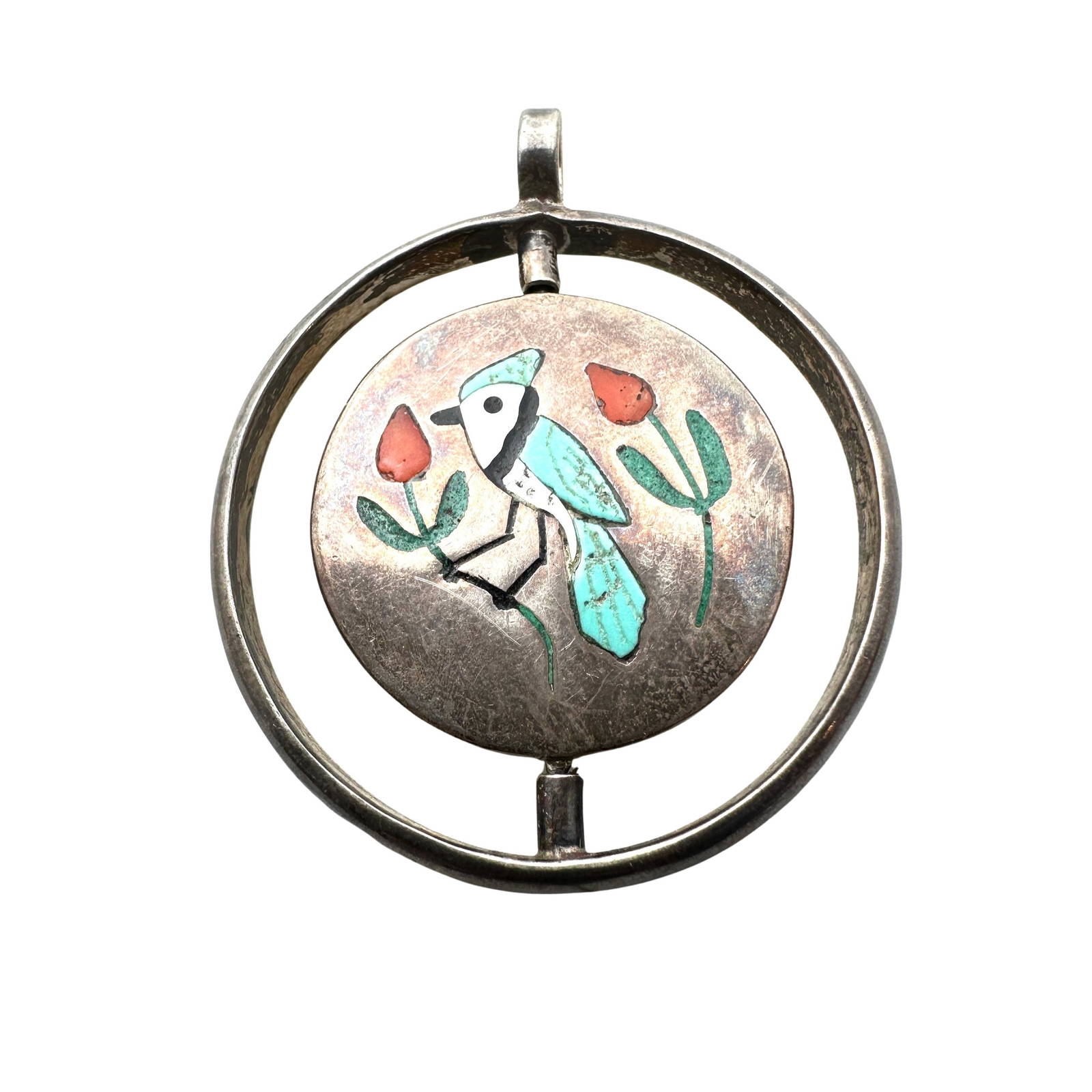 Vintage Native American Inlay Gemstone Cardinal Humming Bird Reversible ...