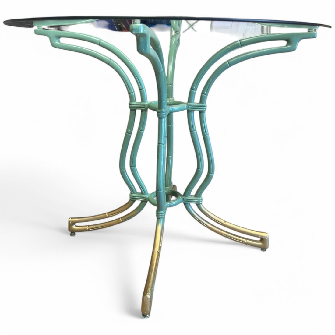 No Reserve-faux Bamboo Glass Top Dining Table In Green And Gold ...