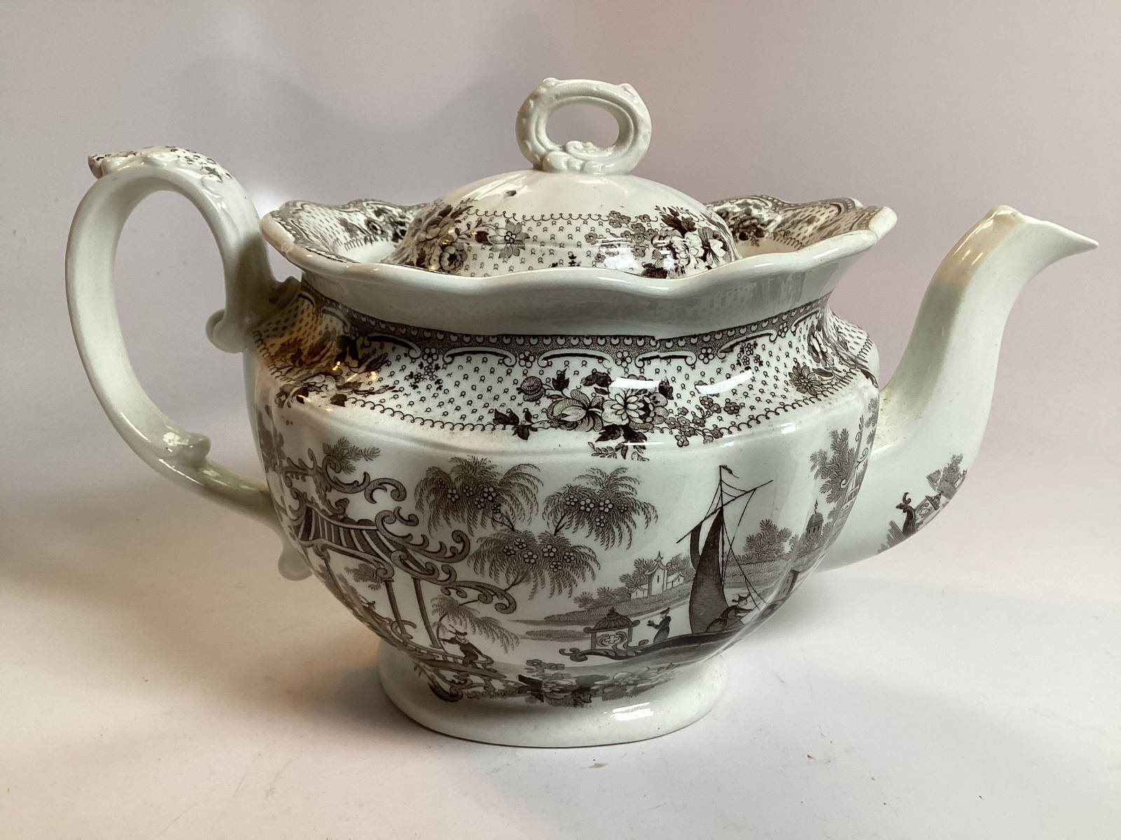 English Staffordshire Black Transferware Teapot Auction
