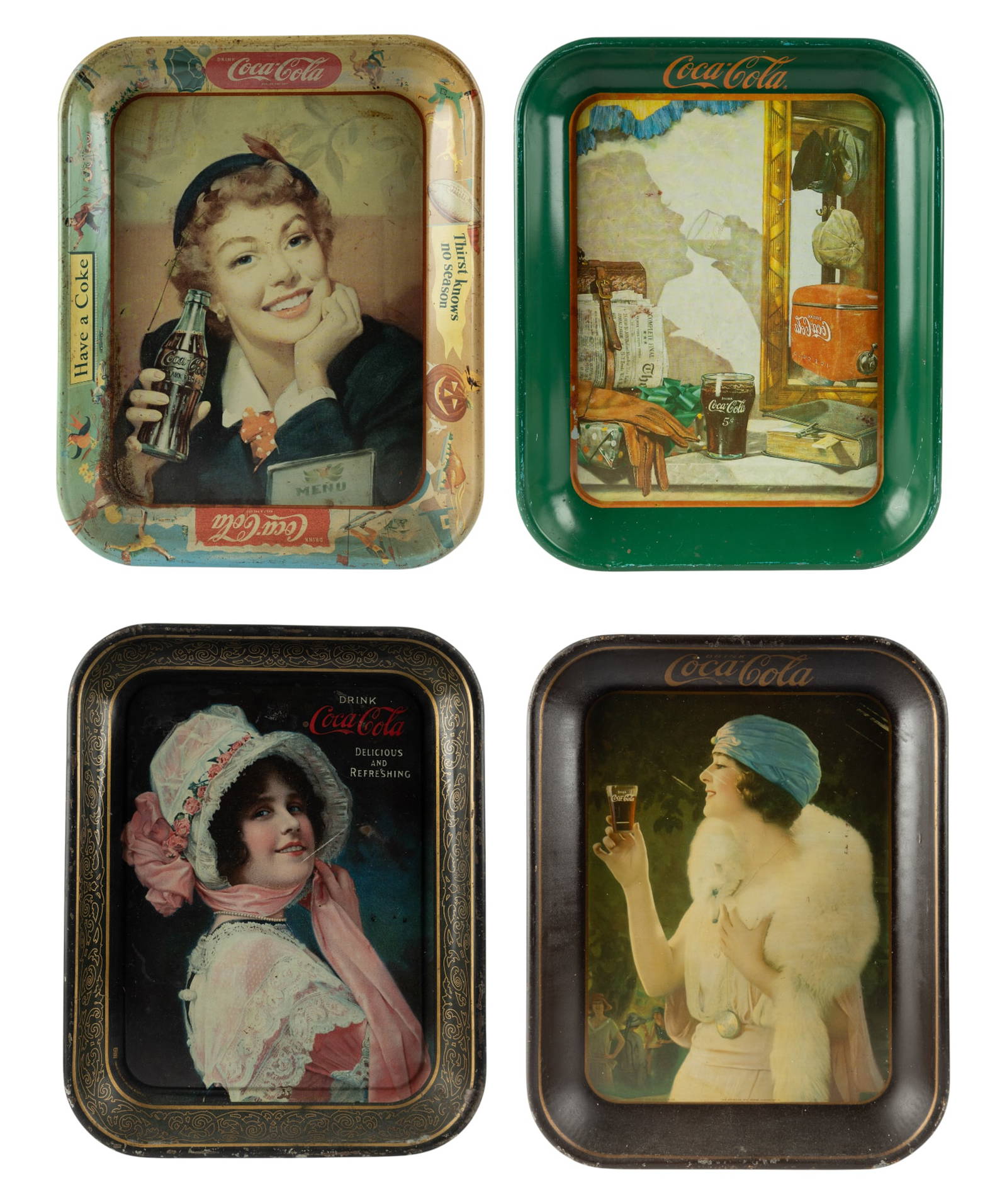 Lot Of 4 Vintage Metal Coca Cola Advertising Trays Auction