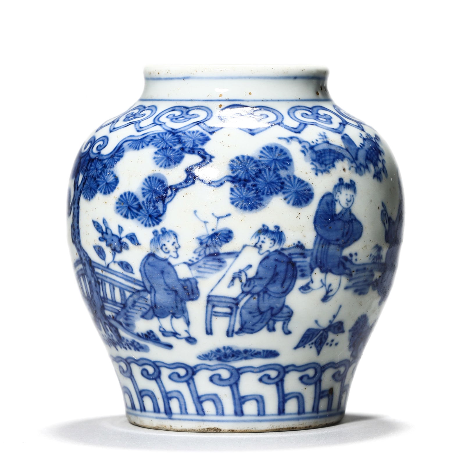 A Chinese Blue And White Jar With Figural Decoration, Marked “da Ming ...
