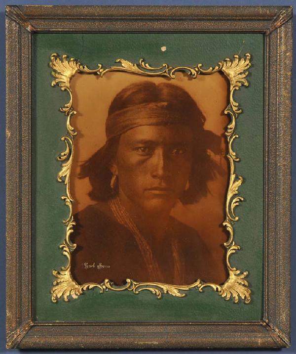 210: CARL MOON Navajo Boy 12"x9" goldtone photograph