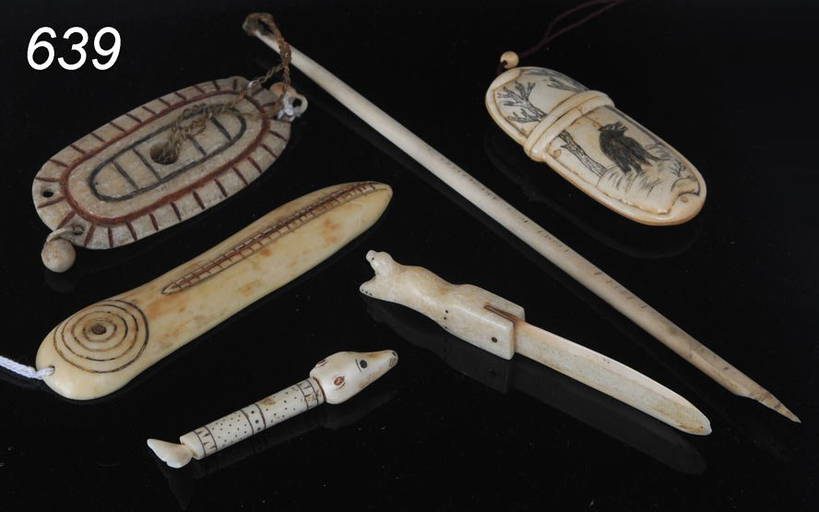 Group Of Inuit Carved Bone Articles Including Need