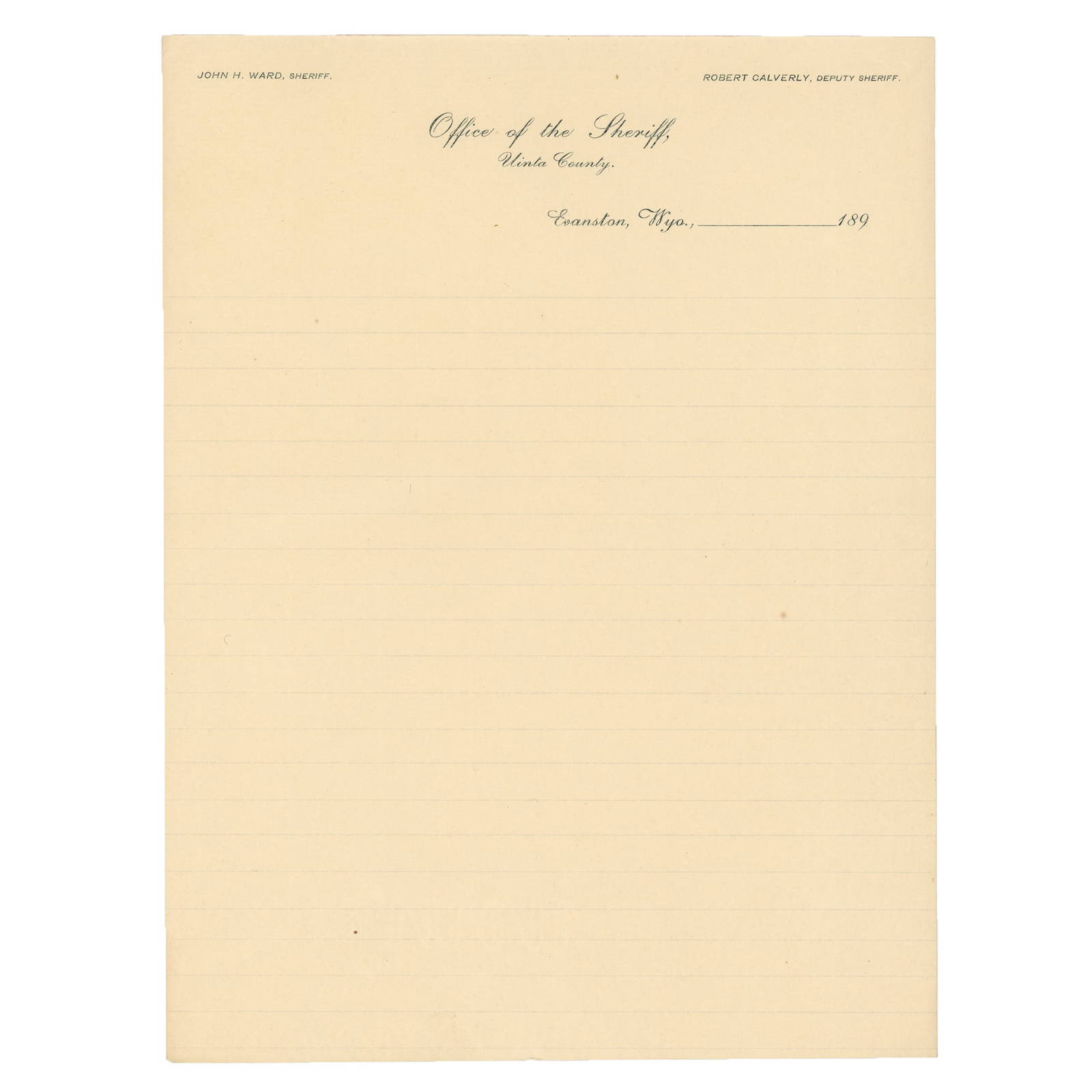 1890s Uinta County Sheriff Letterhead – John H. Ward & Robert Calverly ...