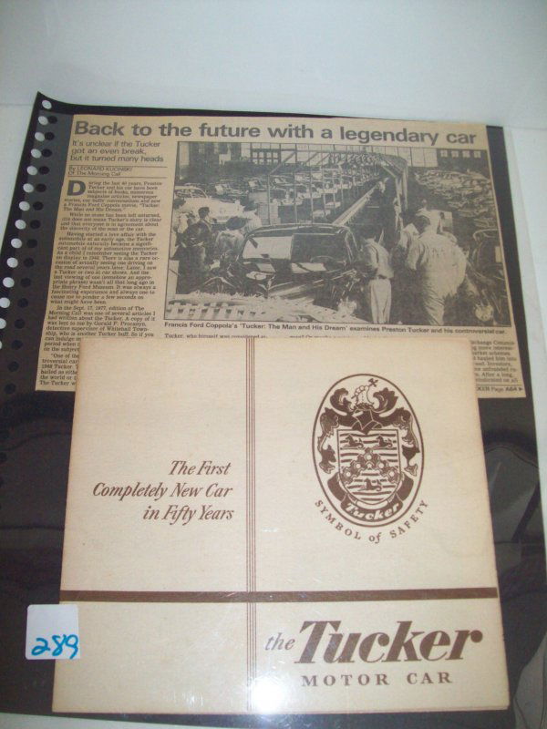 289: TUCKER NEWSPAPER ARTICLE & ADVERTISING BROCHURE