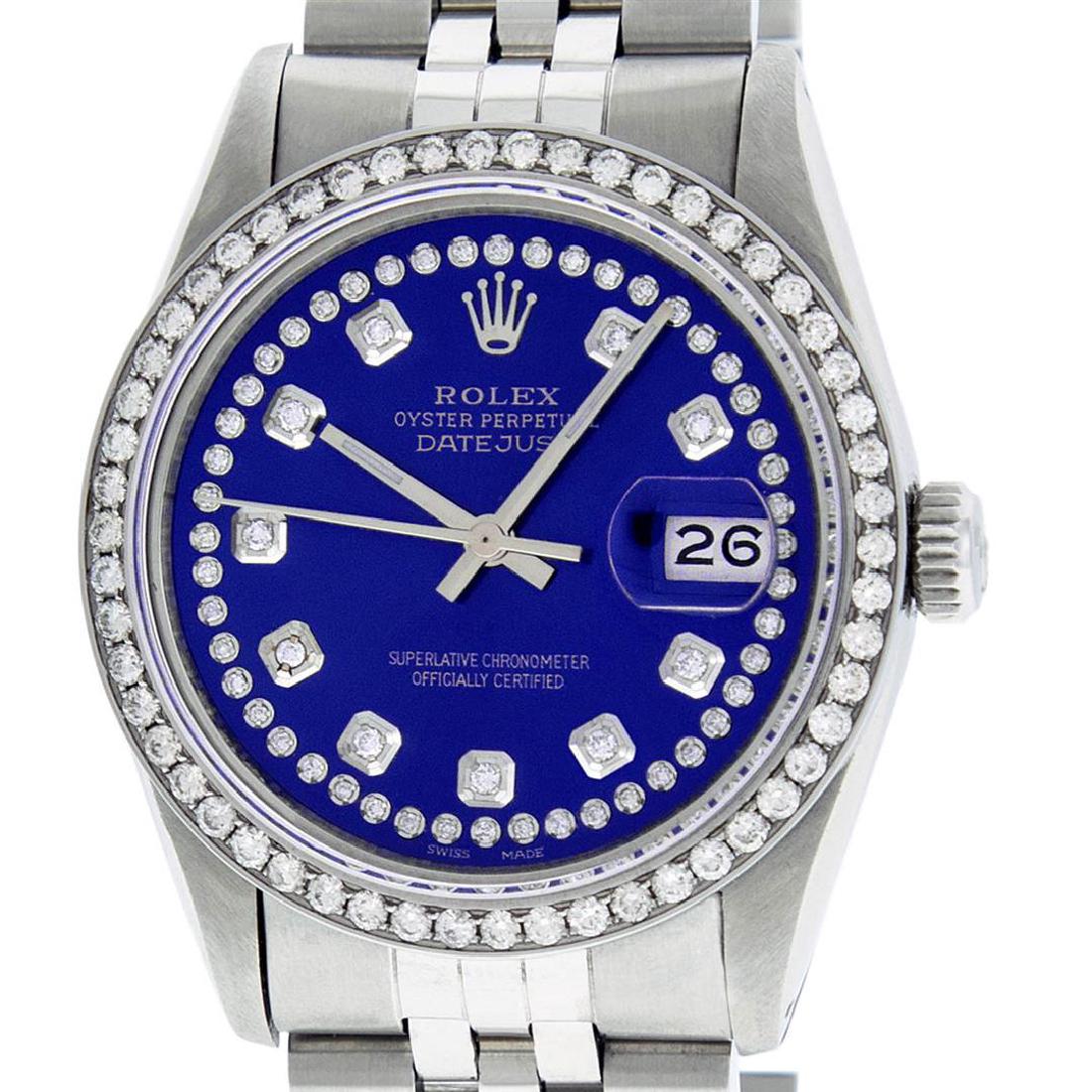 Rolex Mens Stainless Steel Royal Blue String Diamond