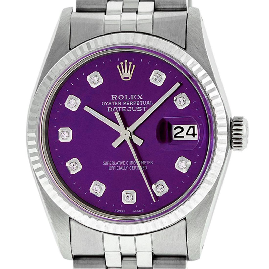 Rolex Mens Stainless Steel Purple Diamond 36MM Datejust