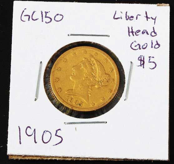 38: 1905 Liberty Head $5 Gold Coin GC150