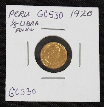 667: 1920 Peru 1/5 Libra Gold Coin GC530