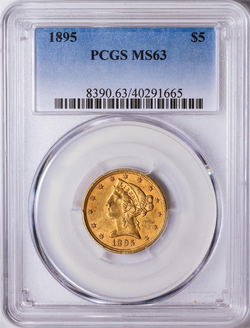 1895 $5 Liberty Head Half Eagle Gold Coin Pcgs Ms63