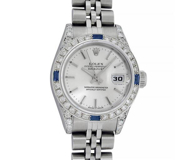 Rolex Ladies Quickset Stainless Steel Silver Index 18k White Gold ...