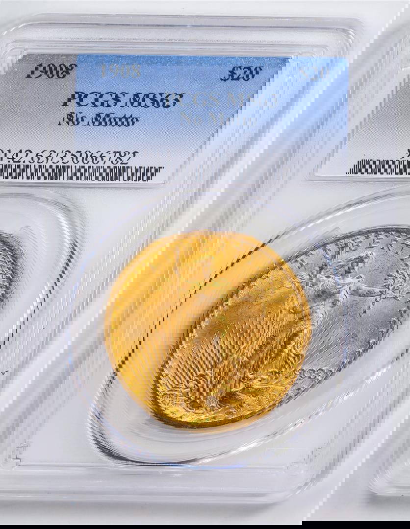 1908 $20 No Motto Double Eagle Gold Coin Pcgs Ms63 Auction