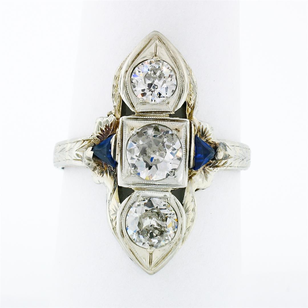 Antique Art Deco 20k Gold 1.54 Ctw Old European Diamond Long Engraved ...