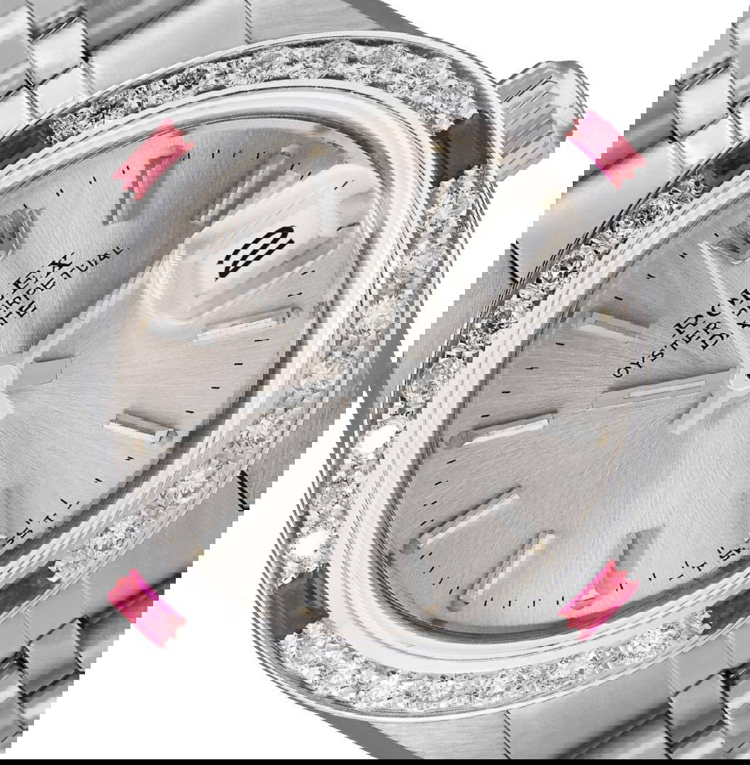 Rolex Ladies Stainless Steel Silver Index Diamond And Ruby Rolex Date ...