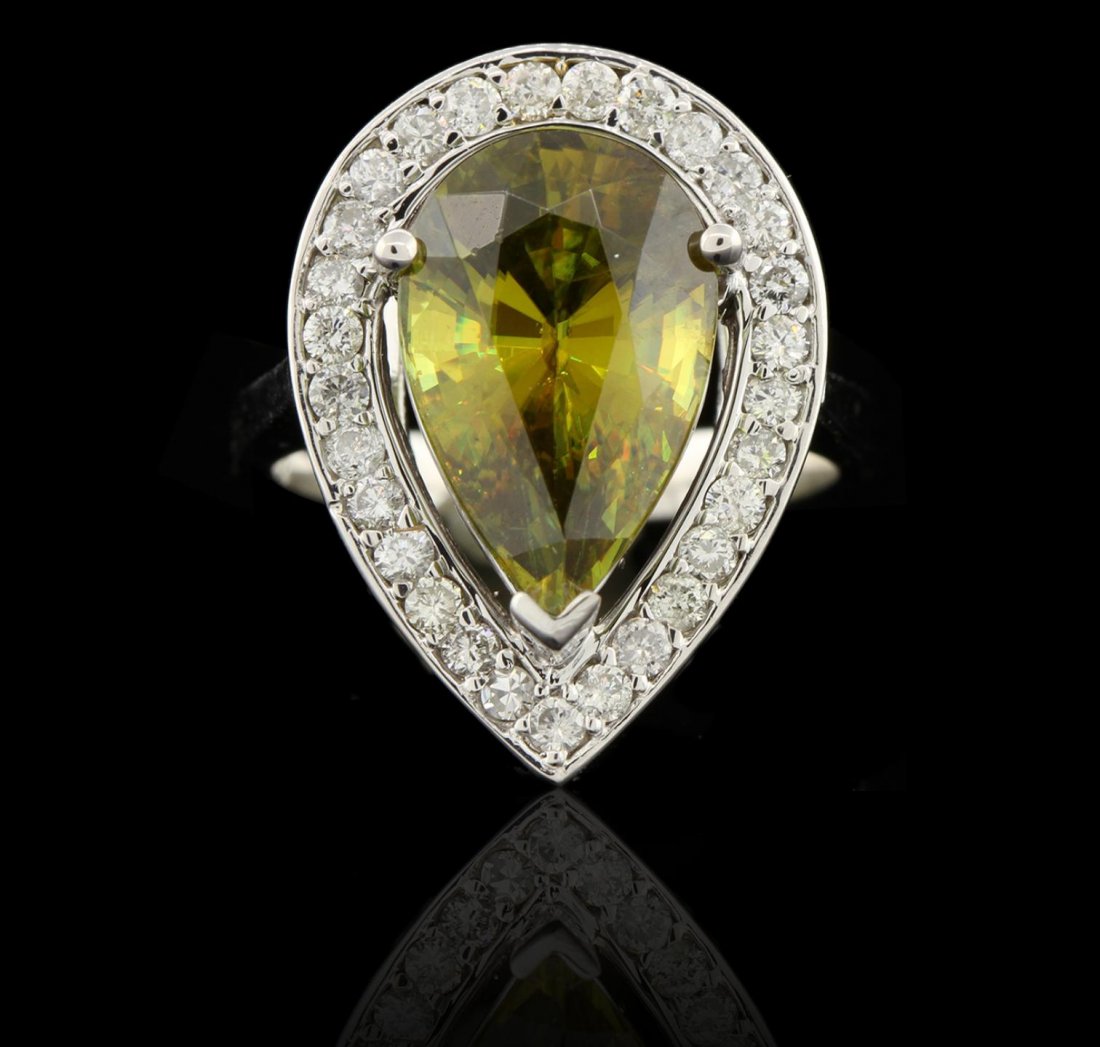 14kt White Gold 6.20ct African Sphene And Diamond Ring