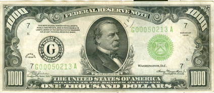 1934-A $1000 St Louis FRN One Thousand Dollar Bill - Feb 21, 2016 | BK ...