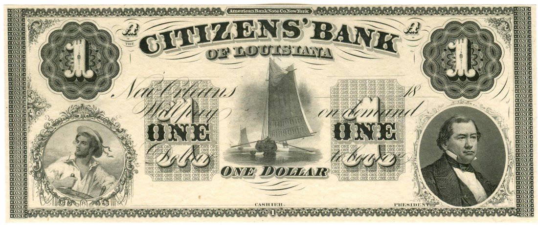 1800's $1 The Citizens Bank Of Louisiana Bank Note