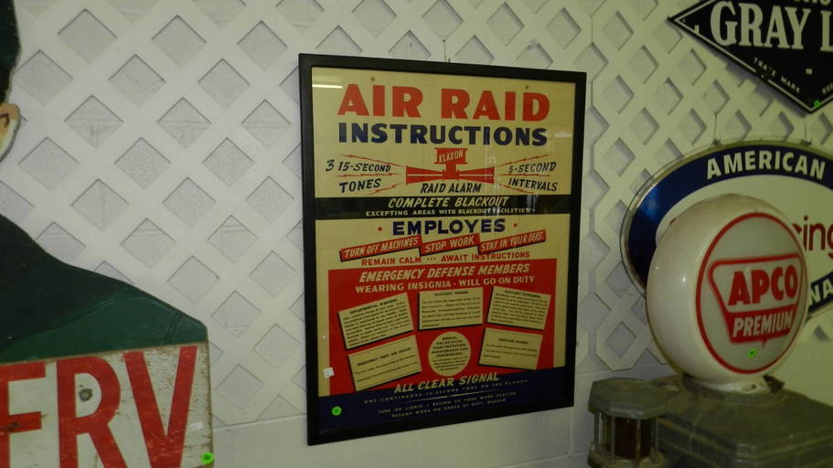 Vintage Klaxon Framed Air Raid Sign