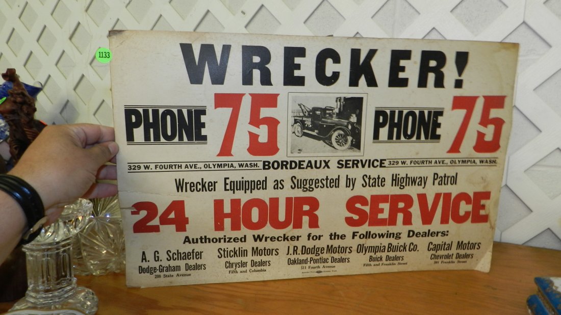 Antique Wrecker Cardboard Sign