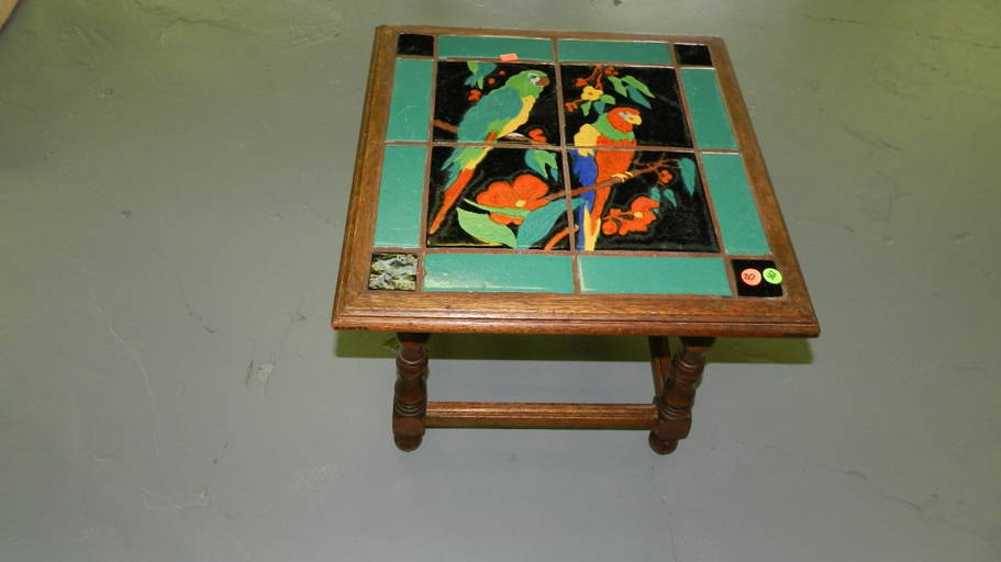Original Arts & Crafts Tile Top Table With Parrot